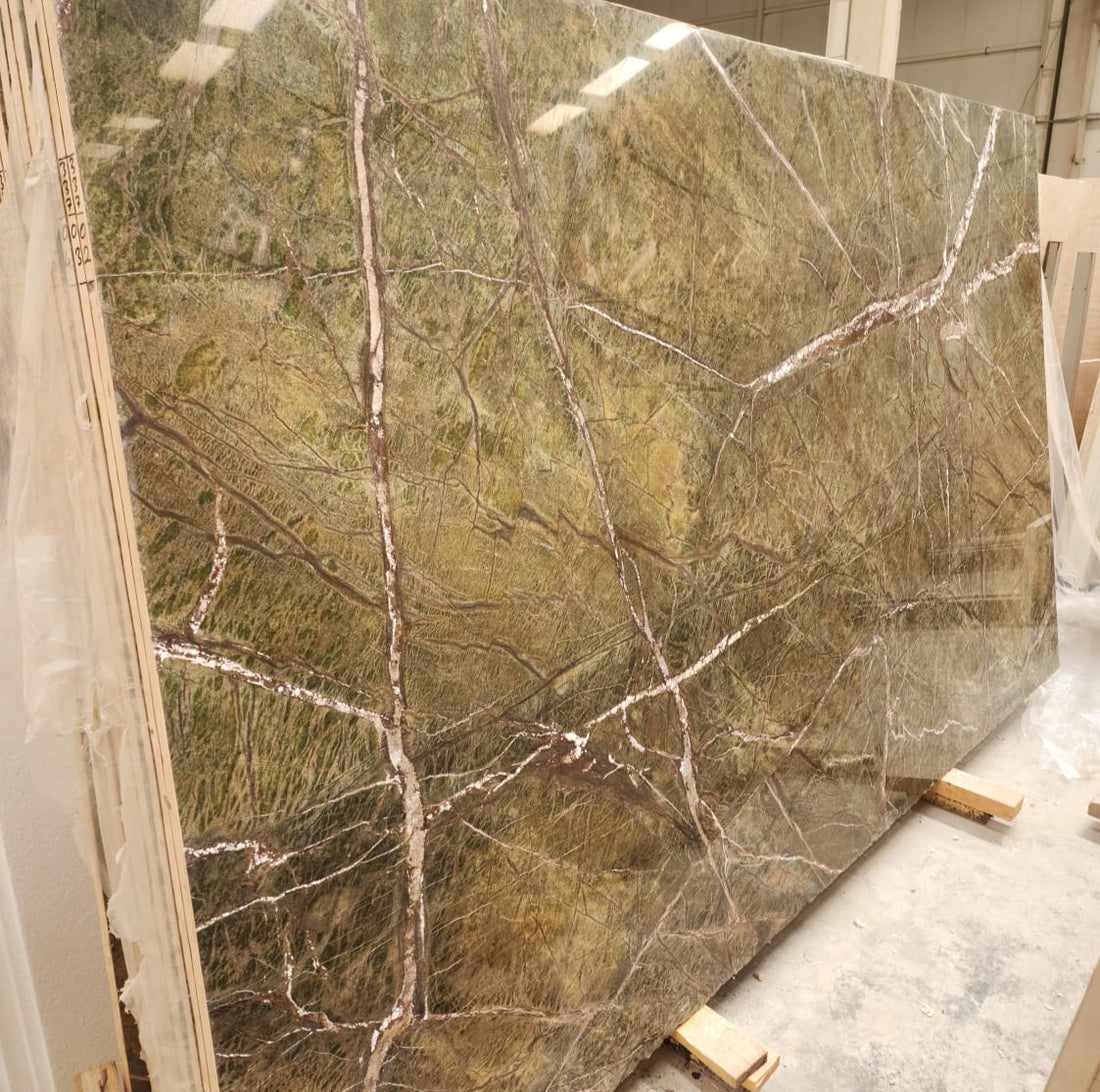 Rainforest Green Marble Slab Rain Frost Marble for worktops, bathroom ...